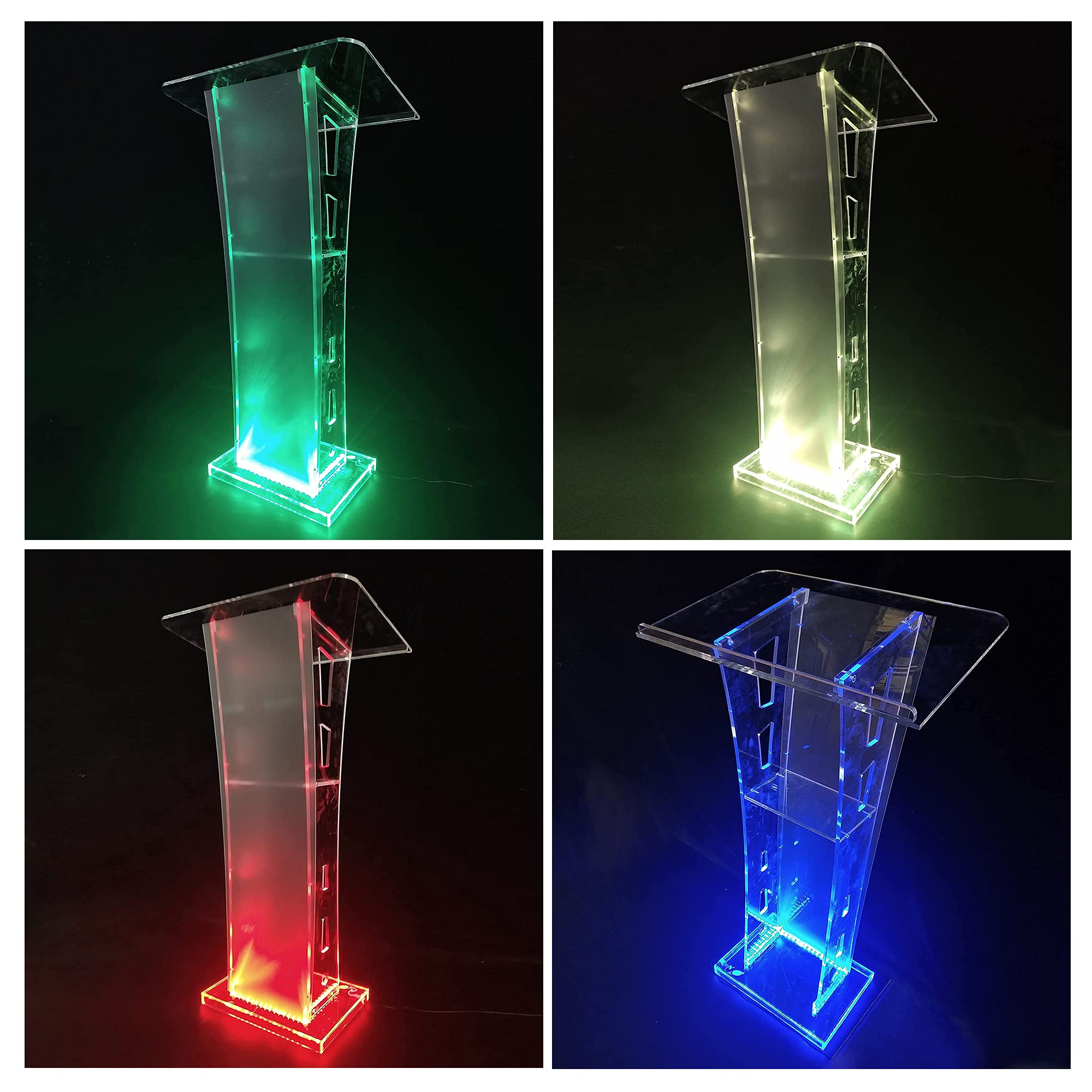 Clear Podium Stand with Lights, 43”Acrylic Podium Pulpits for Churches Professional Portable Presentation Podium Lectern for Offices and Classrooms