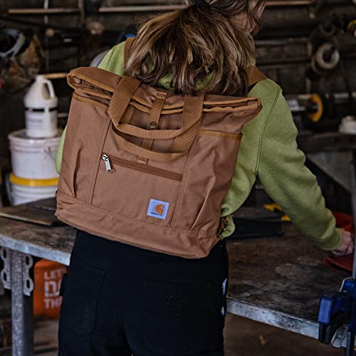Carhartt Convertible, Durable Tote Bag with Adjustable Backpack Straps and Laptop Sleeve, Brown, One Size