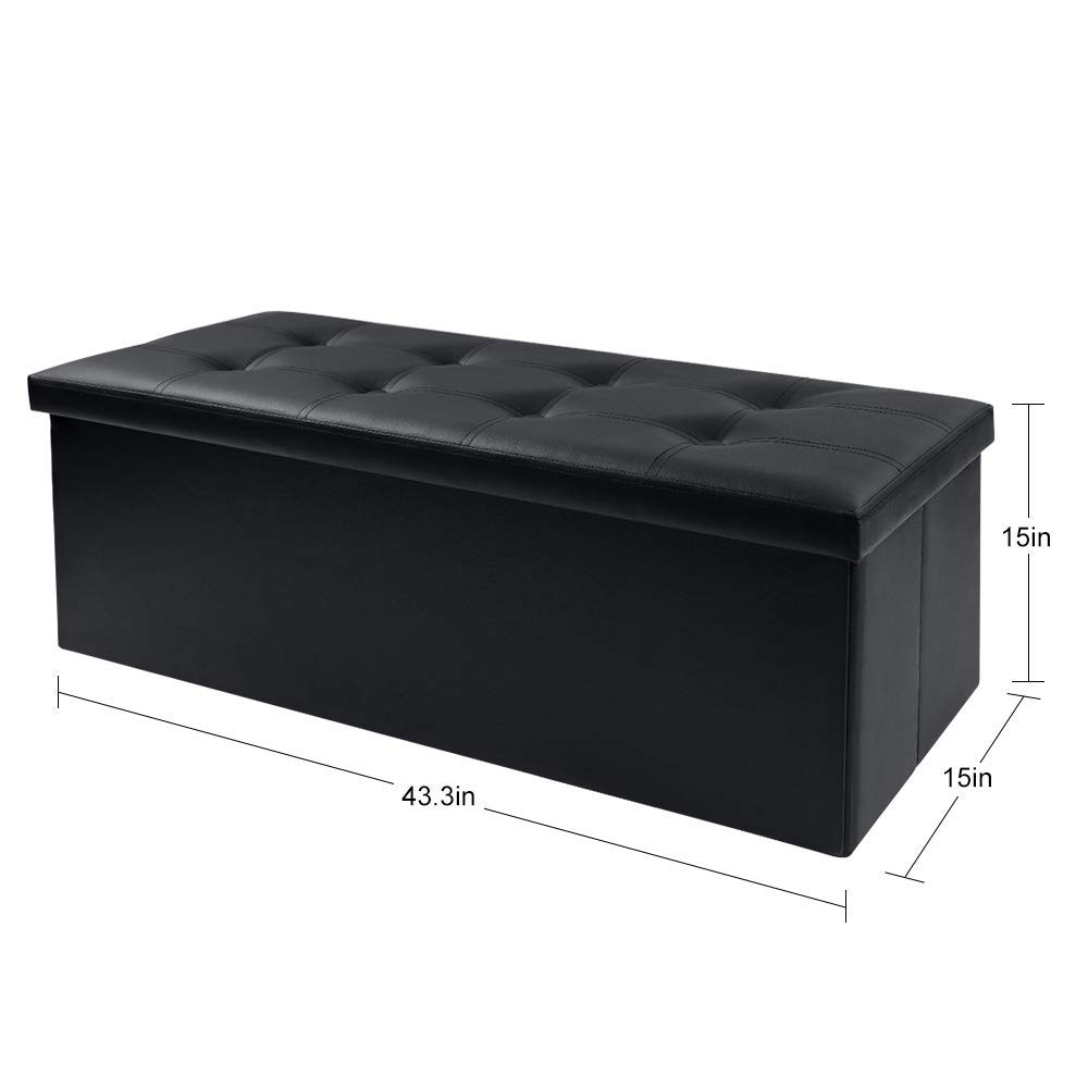 Camabel 43 Inch Folding Storage Ottoman Bench Cube Hold up 700lbs Faux Leather Long Ottoman with Storage Foam Seat Footrest Padded Bed Storage Bench for Bedroom Coffee Table Rectangular Black BG363