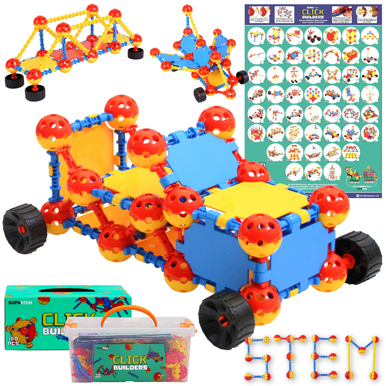 SUPA STEM Click Builders Kids Building Toys | 160 pcs Building Toys for Kids Ages 3-5, 6, 7 and Building Blocks for Kids Ages 4-8 | Educational Kids Construction Toys for 3 Year Old Boys and Girls +