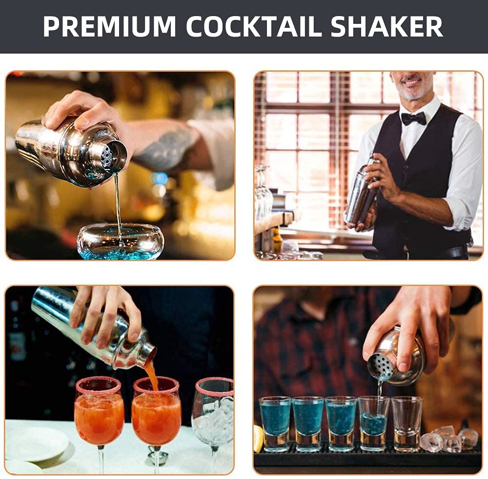 Cocktail Shaker Bartender Kit 24 Ounce with Cocktail Strainer, Bar Kit Drink Mixer Shaker Martini Shaker(Black)