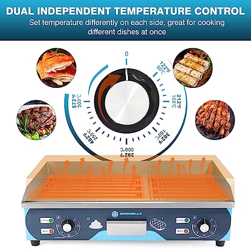IRONWALLS Commercial Griddle Electric 29 Inch, 110V 4400W Electric Countertop Griddle Flat Top Grill, Non-stick Stainless Steel Teppanyaki Grill with Dual Temperature Control for Restaurant Kitchen