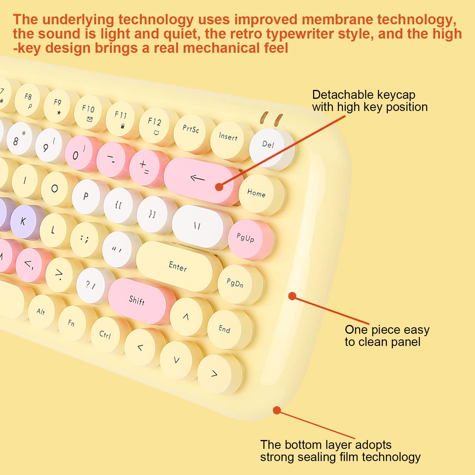 Cute Keyboard Mouse Combo, 84 Keys Mixed Color Keyboard with Round Keycap, 1600DPI Gaming Mouse, Mini Keyboard Mouse Combo for Girls (Candy-Lemon Yellow Mixed Color)