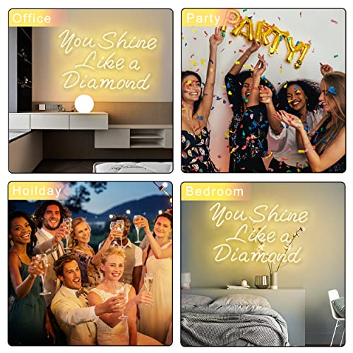 Neon Sign for Wall Decor, Yeeficent You Shine Like a Diamond Neon Lights for Bedroom Wall, 23 x 14 Inch Dimmable Neon Signs, Custom Light Up Sign for Wedding Party Birthday Gift (Warm White)