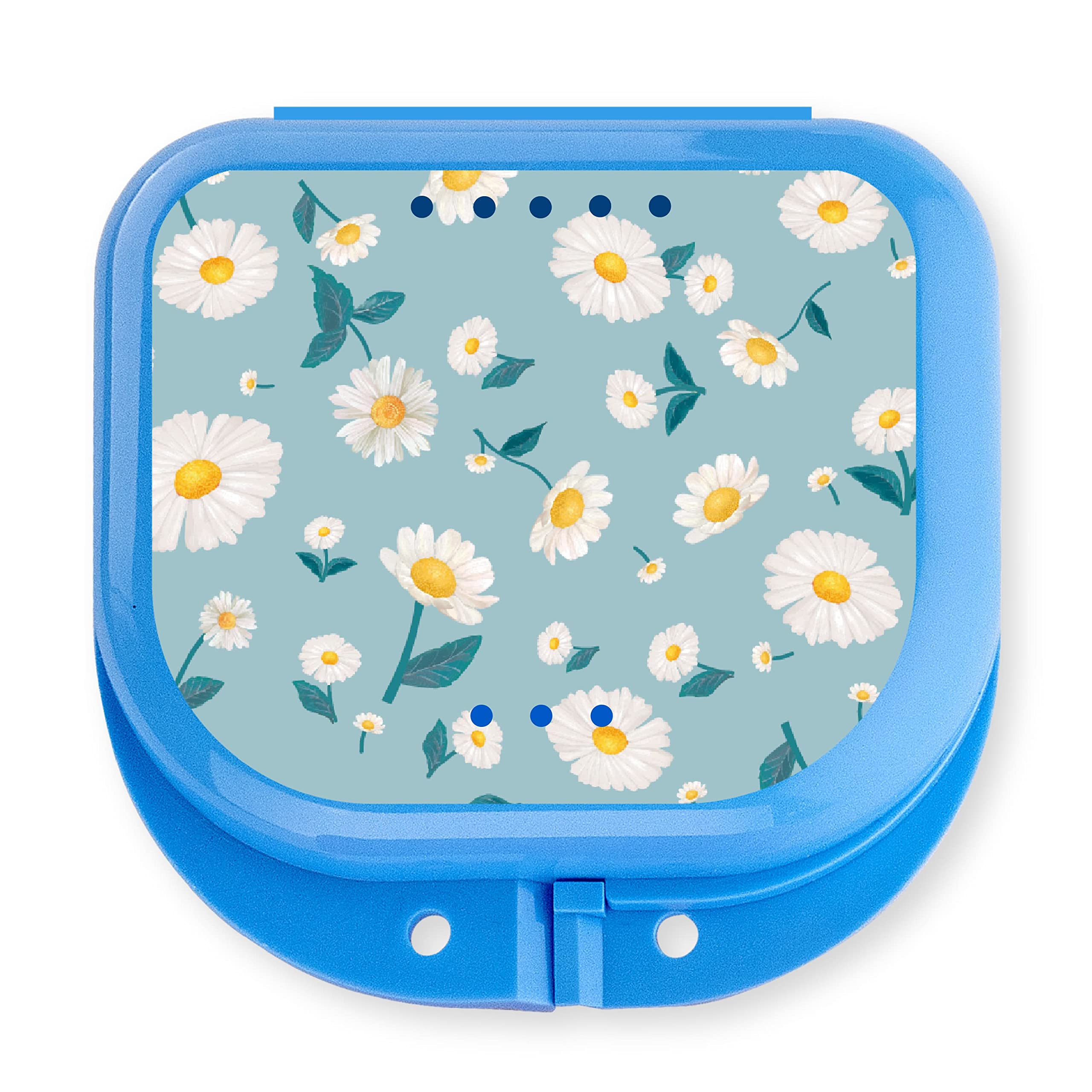 Cute Retainer Cases Cute, Retainer Holder Case 1 Pack, Aligner Case with Colorful Novelty Cute Patterns, Night Guard Case with Floral Patterns (Blue)