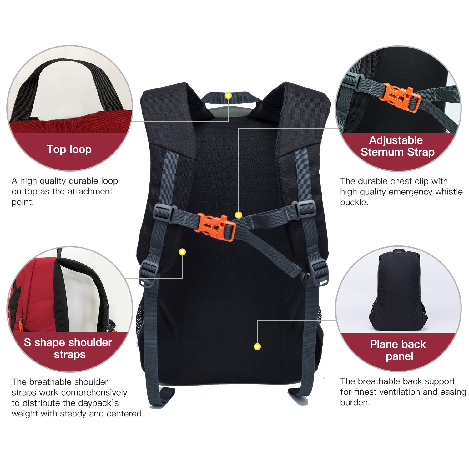 Aveler 30L Unisex lightweight Daypack for Women and Man, Water Resistance Backpack for Travel, Hiking, Camping - Red