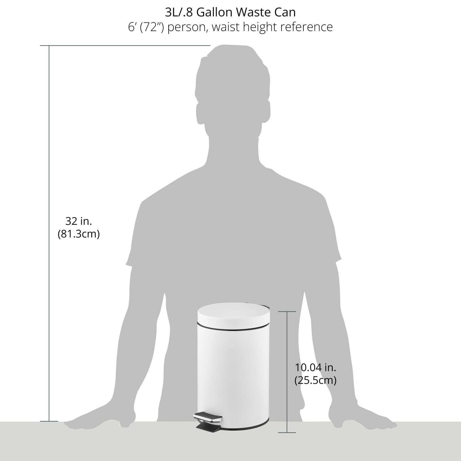 mDesign Pedal Bin — Metal Waste Bin with Pedal, Lid and Plastic Bucket Insert — for Bathroom, Kitchen, and Office — 3 Litre Household Rubbish Bin with Ergonomic Design — White