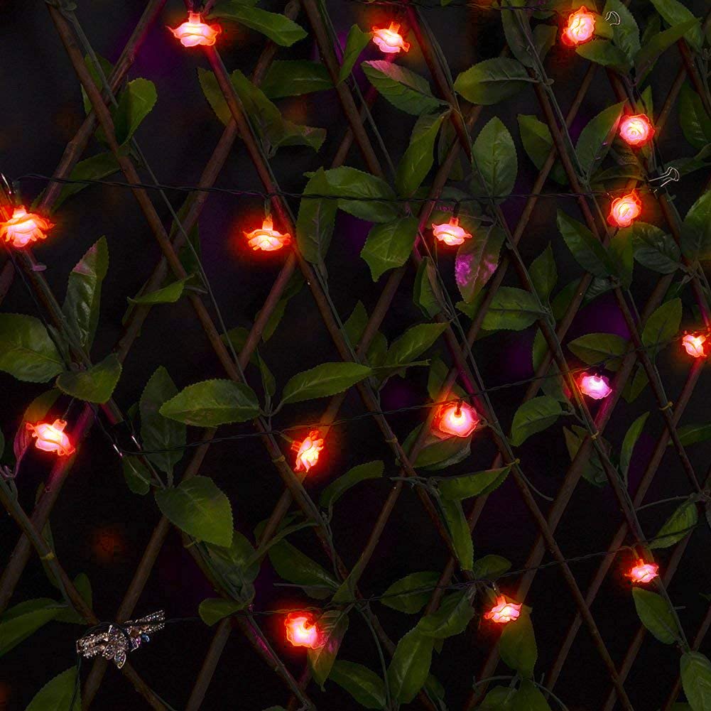 WONFAST Solar Flower String Lights, Waterproof 20FT 30LED Rose Flower 8Mode Solar Starry Ambiance Lighting Fairy String Lights for Gardens Path Home Wedding Party Christmas Decor (Red)