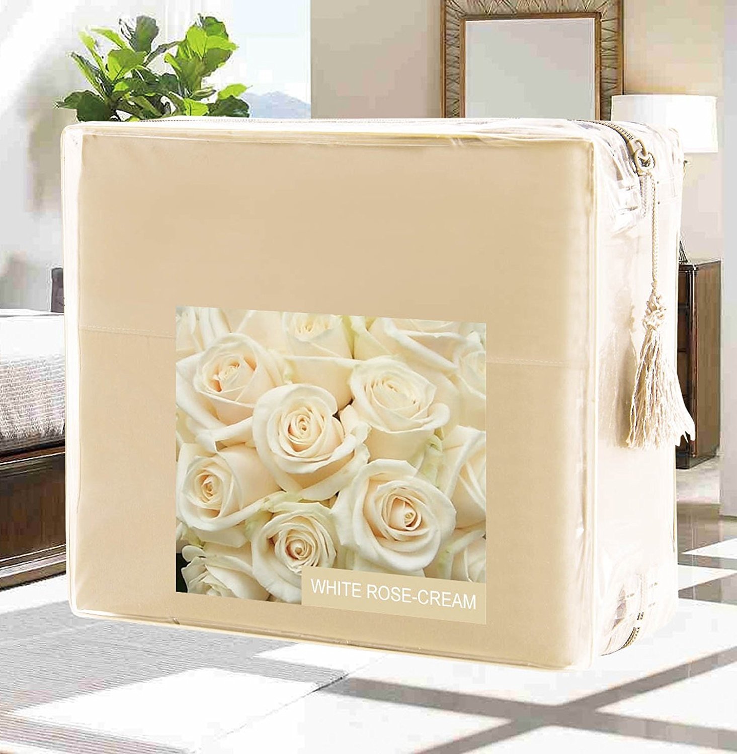Elegant Comfort Luxury Duvet Cover Set on Amazon Wrinkle-Free 1500 Thread Count Egyptian Quality 3-Piece Duvet Cover Set - Flowers Collection Full/Queen, Cream