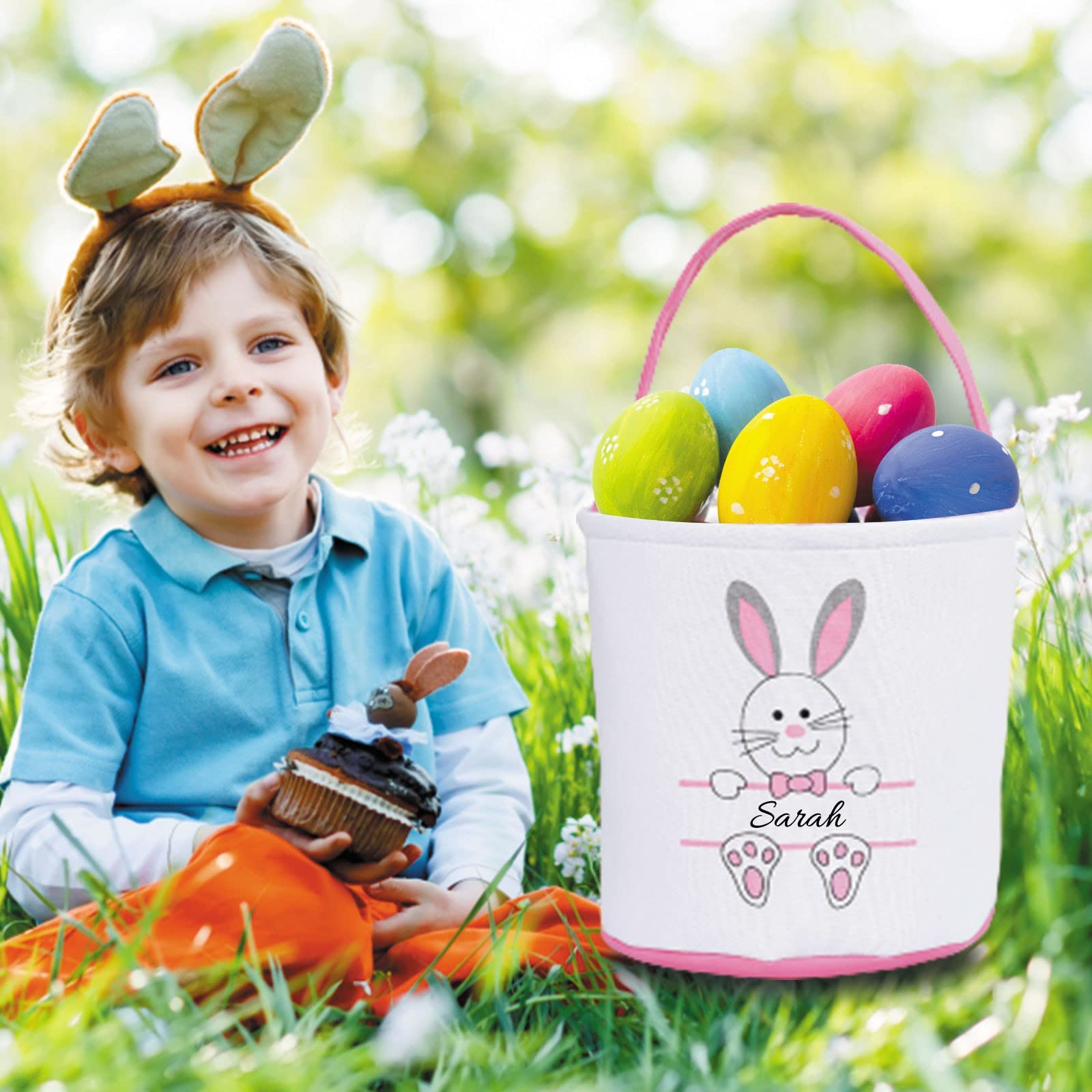 GosilenceWa Personalized Easter Basket for Girls Boys Kids with Name Large Custom Easter Baskets for Eggs Candy Gifts pink One Size
