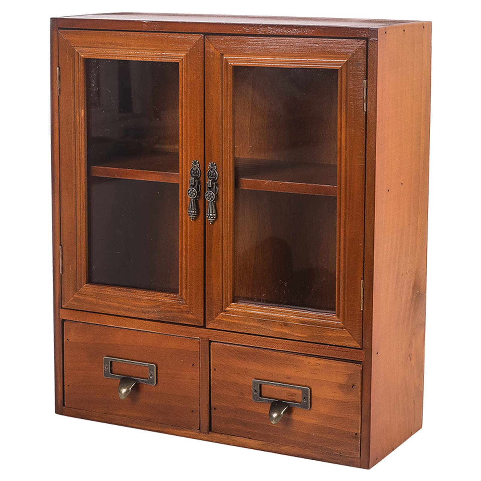 RZGZKLSH Rustic Vintage Mini Wood Counter Top Cabinet, Wall Mount Pine Display Case, Medicine Cabinet, Cabinet That Sits on Countertop-Floating Shelf Cabinet Organization12 x4.7"x14"(Brown)