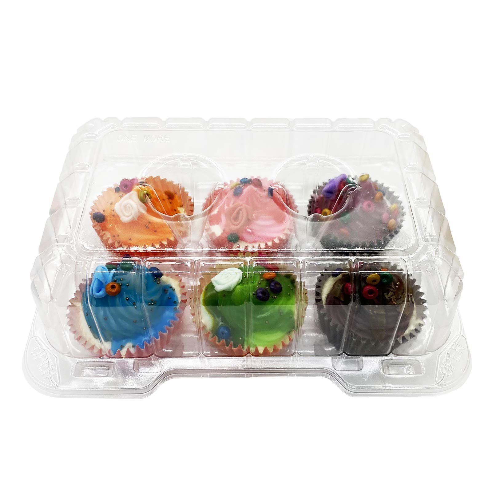 Clear Cupcake Containers,12pc Plastic Disposable High Dome Cupcake Boxes 6 Compartment Cupcake Holders Cupcake Containers Half Dozen Cupcake Trays Durable Cup Cake Muffin Packaging Transporter