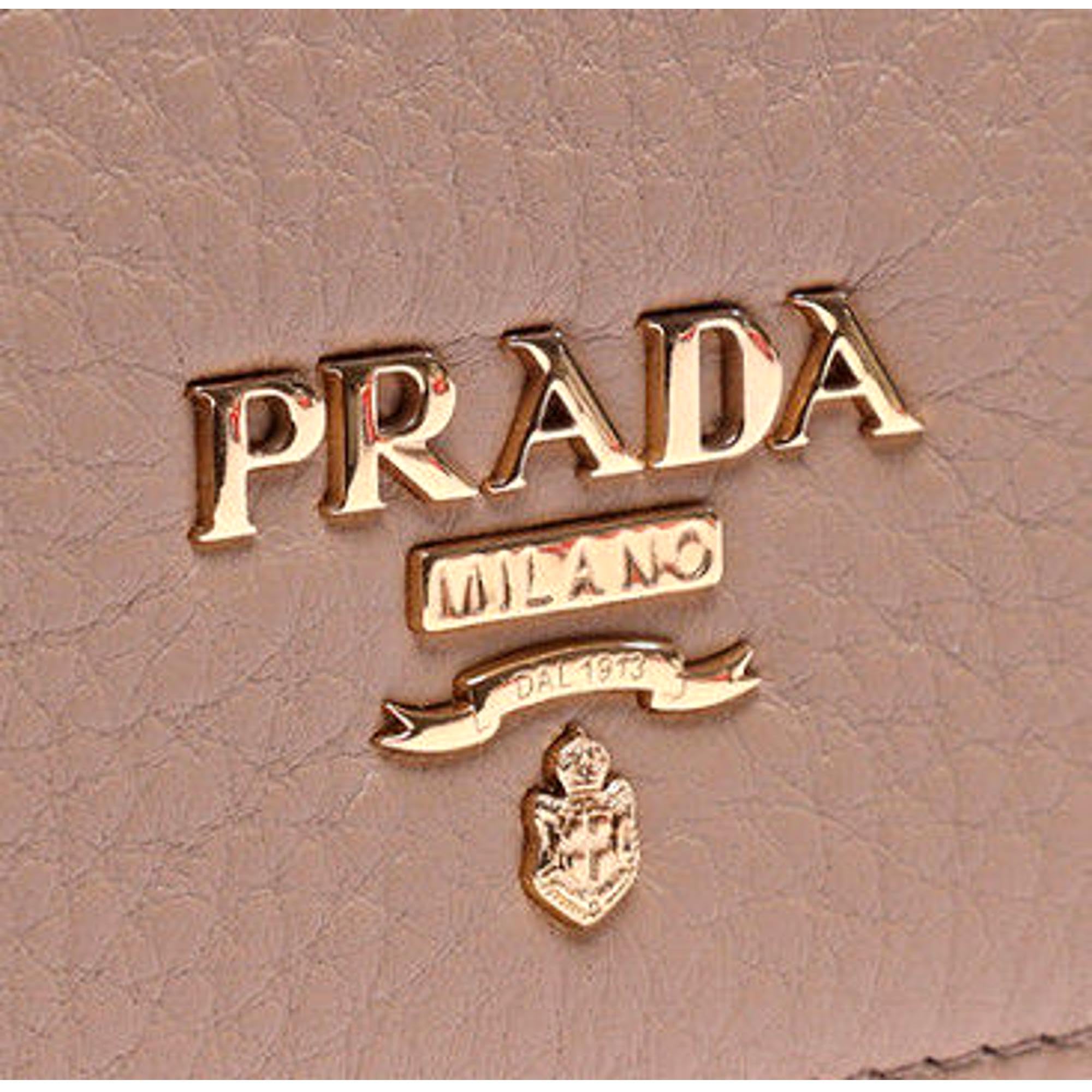 Prada Beige Vitello Grain Leather Credit Card Holder Small Wallet 1MC122