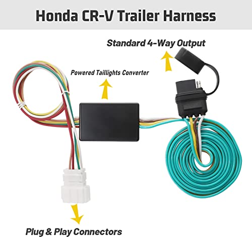 MECMO 4-Pin Trailer Wiring Harness for 2007-2011 Honda CRV, Plug-in Simple Custom-Fit T-Connector 4 Pin Hitch Wiring for Trailer Light Connect
