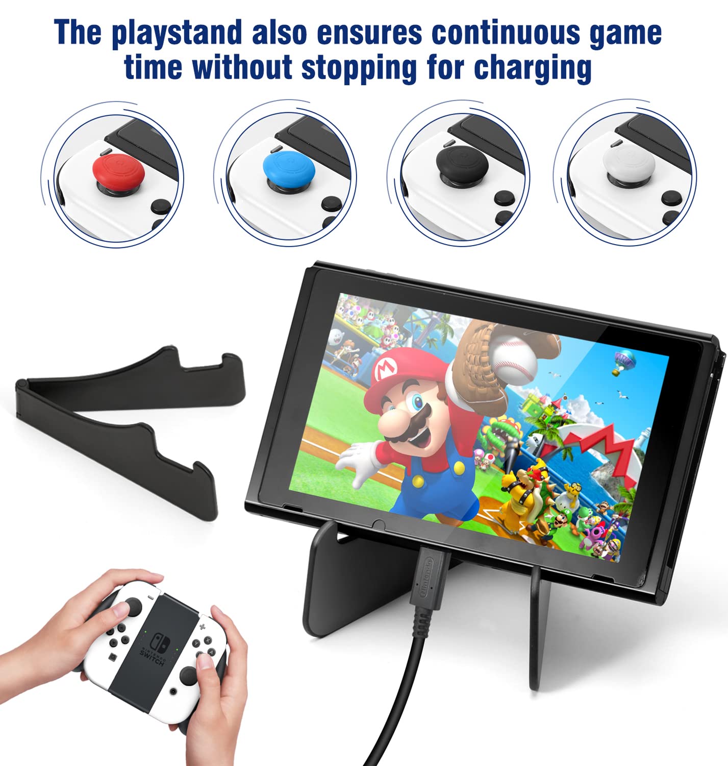 Bestico Case for Nintendo Switch OLED Model, 9in1 Accessories Bundle with Switch OLED Carrying Case, Tempered Glass Screen Protector, Console Stand and 6 Thumb Grips Caps, Black