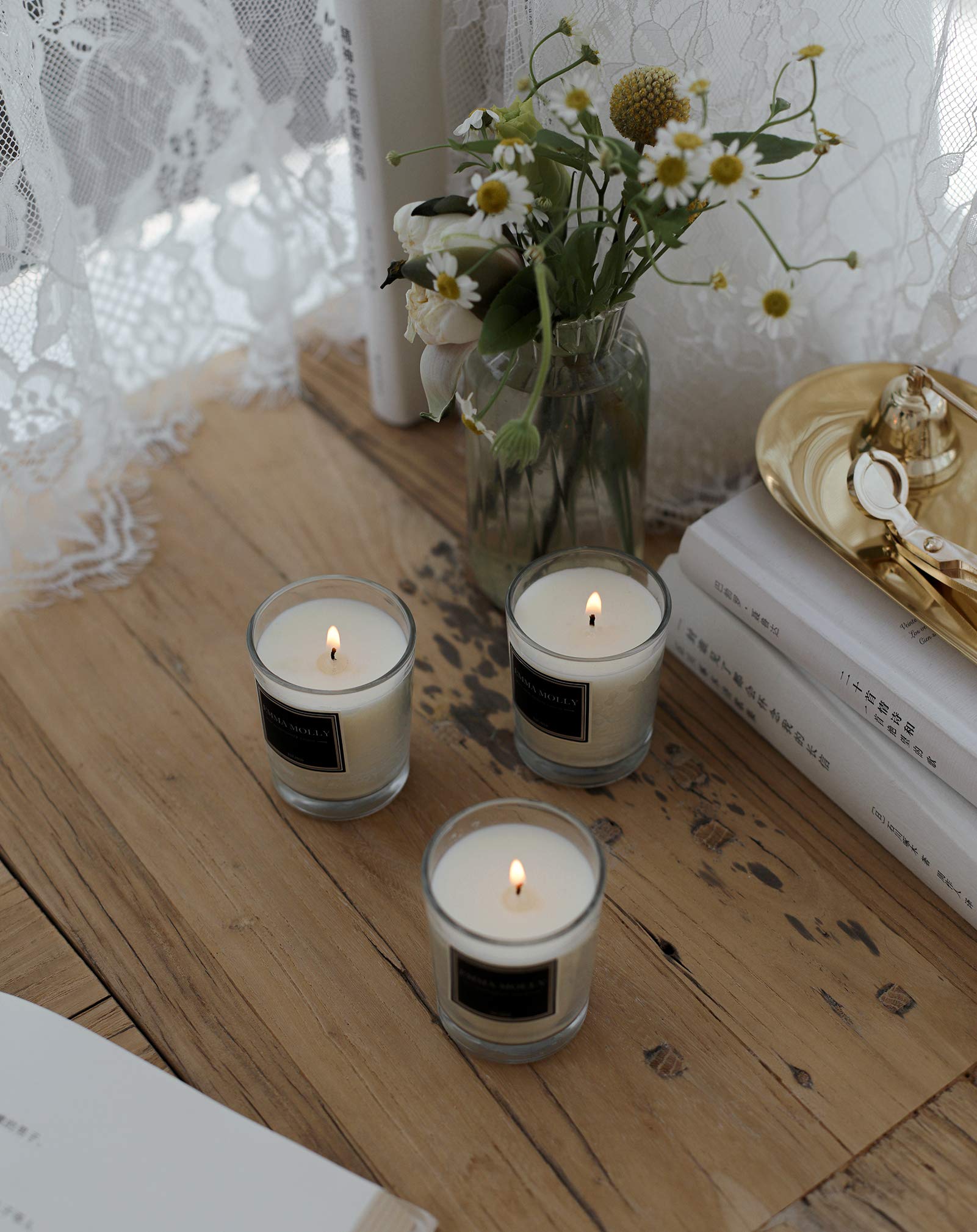 Scented Candles Gift Set White Tea + Jazz Coffee + Monet's Garden, 3 pcs Small Jar Aromatherapy Fragranced Candles, Assorted, 33 Hours Burning