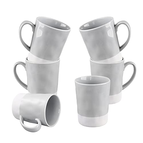 Miicol Porcelain Coffee Mugs Set of 6-15 Oz Large Ceramic Flat Bottom Cups for Latte, Tea, Cocoa - Modern Rustic Handmade Look, Neutral Grey
