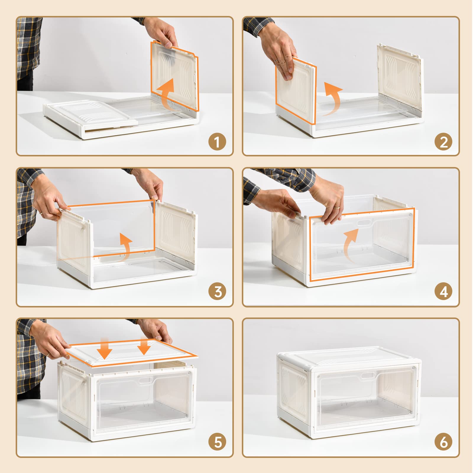 Clemate Shoe Storage Box, Shoe Organizer, Folding Storage Box with Magnetic Door, Stackable Shoe Storage Box, Containers for Organizing,4Pack