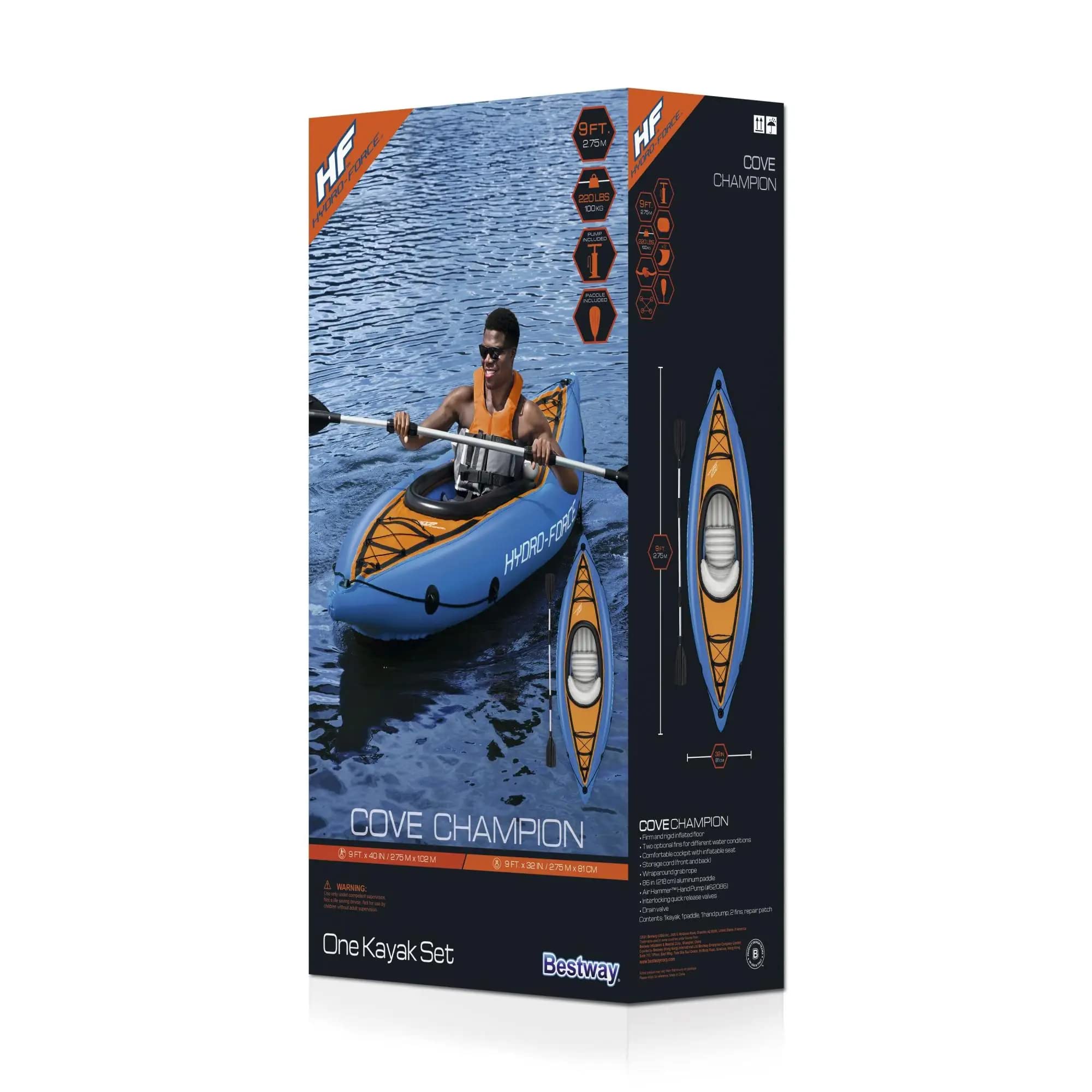 Bestway Hydro Force Ventura 2 Person 2 Paddle Tear Resistant Quick Inflatable River Kayak with Hand Air Pump and Removable Storage Container