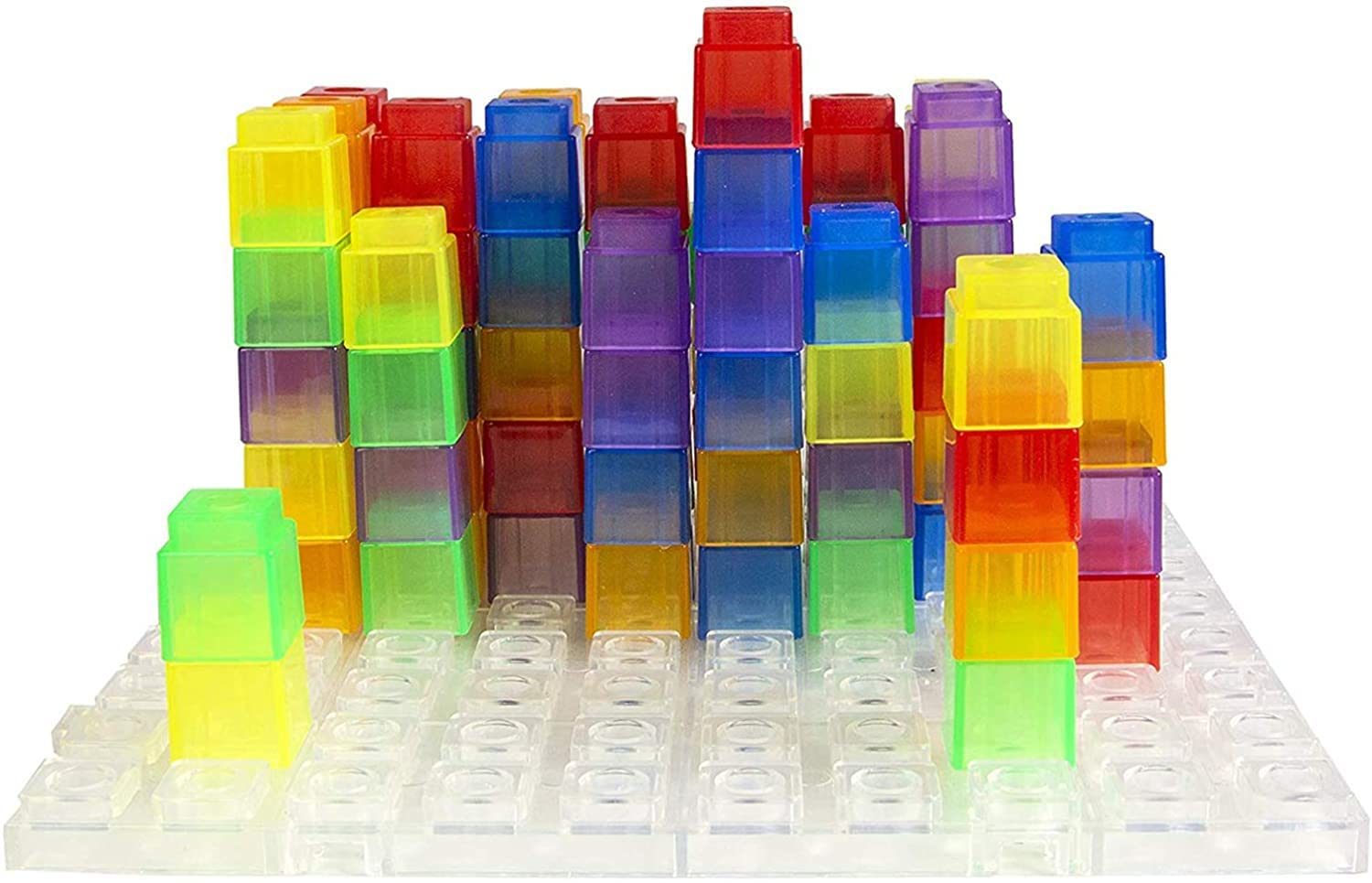 Think Fast Toys | Translucent Counting & Sorting Cubes with Stacking Board | Assorted Colors | Retail Packaging | STEM & Home Learning Toys