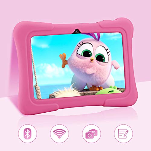 PRITOM 7 inch Kids Tablet, Quad Core Android 10, 32 GB ROM, WiFi, Bluetooth, Dual Camera, Educationl, Games, Parental Control, Kids Software Pre-Installed with Kids-Tablet Case (Light Pink)