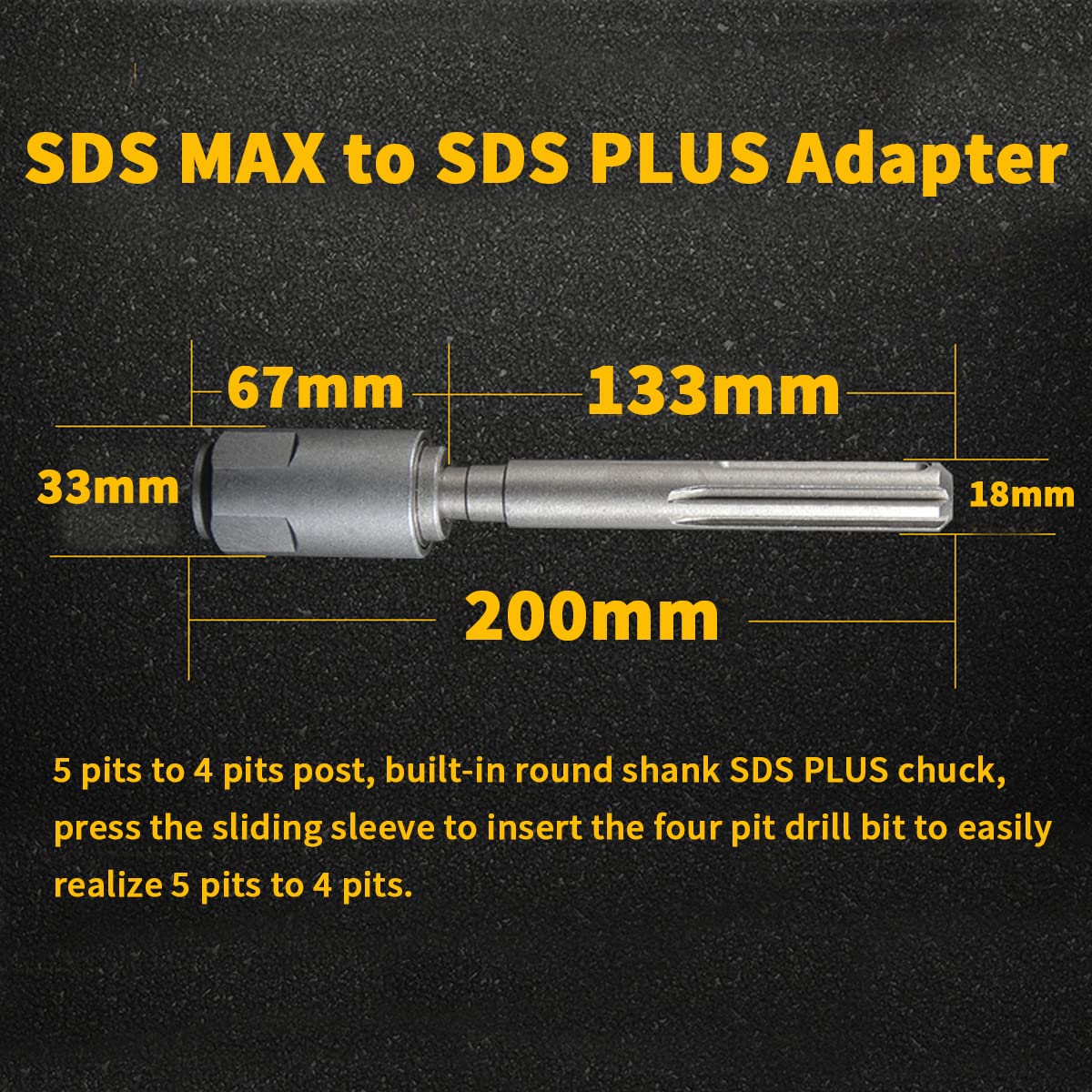 SDS Max to SDS Plus Adapter,Chrome Vanadium Steel Universal Chuck Drill Converter Shank,Power Tools Accessories,Fits All Standard SDS Max Drills,Surface Sandblasting,Help to Prevent Rust