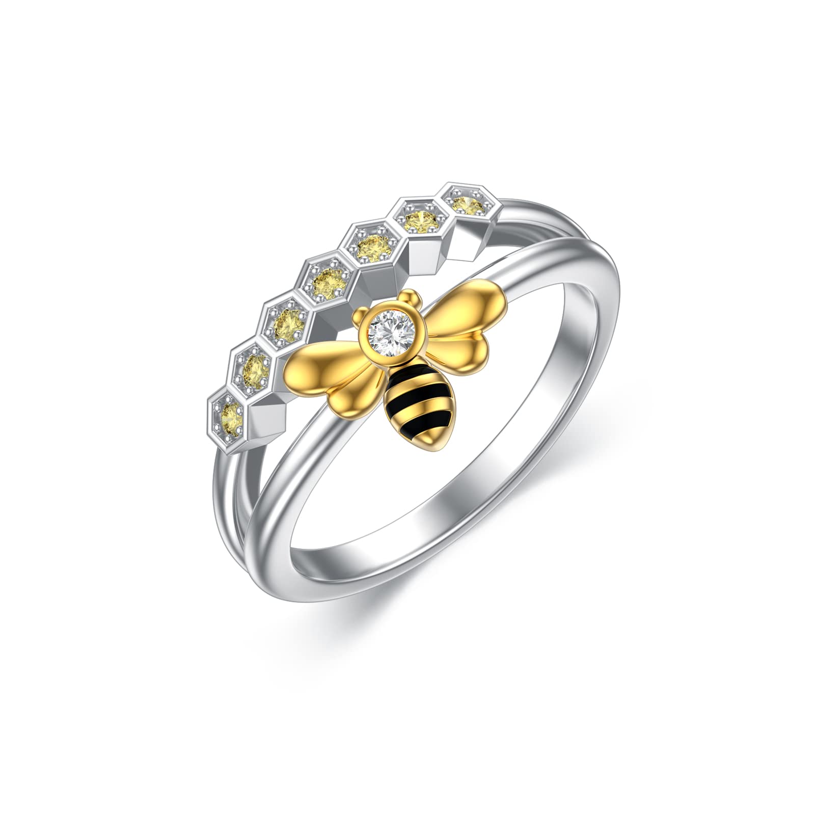 Bee Ring Sterling Silver Bee Band Ring with Cubic Zirconia Promise Ring Gift for Women (5)