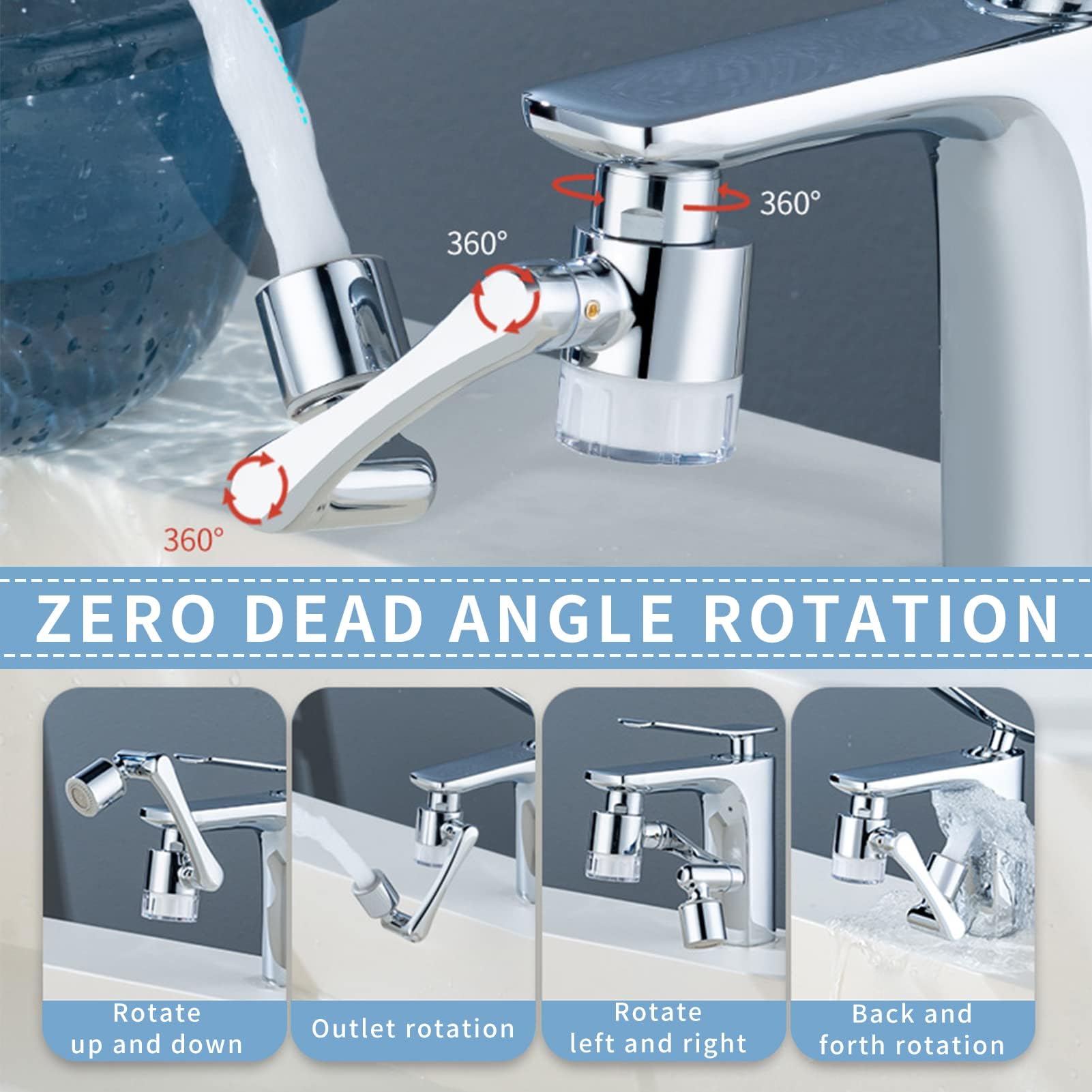 AVENHO 1080 Rotating Faucet Extender-8pcs Replace Water Filter, Splash Filter Sink, Brass Sink Faucet with 2 Water Outlet Modes for Kitchen/Bathroom Face/Washing Eye/Face