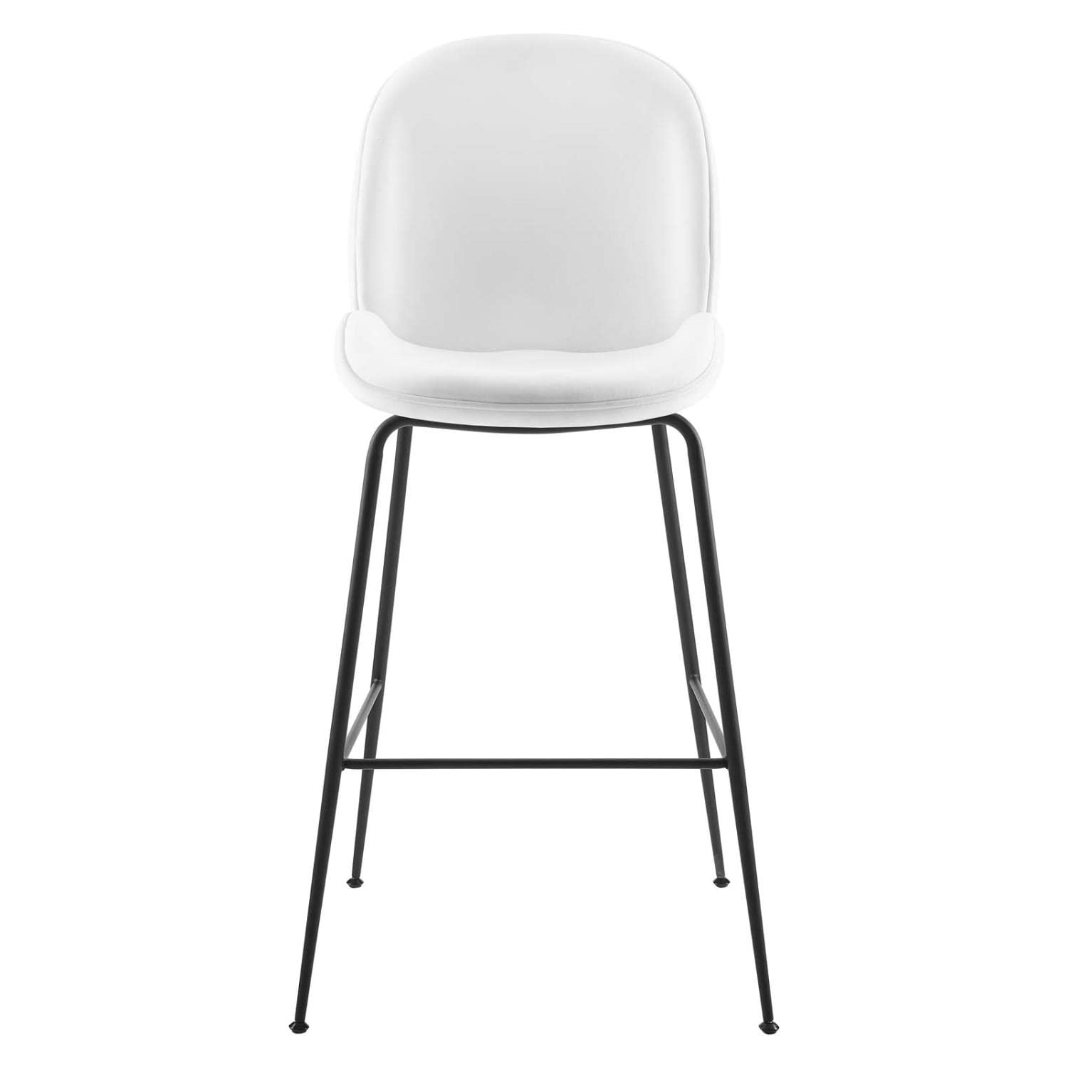 Modway Scoop Black Powder Coated Steel Leg Performance Velvet Bar Stool, White