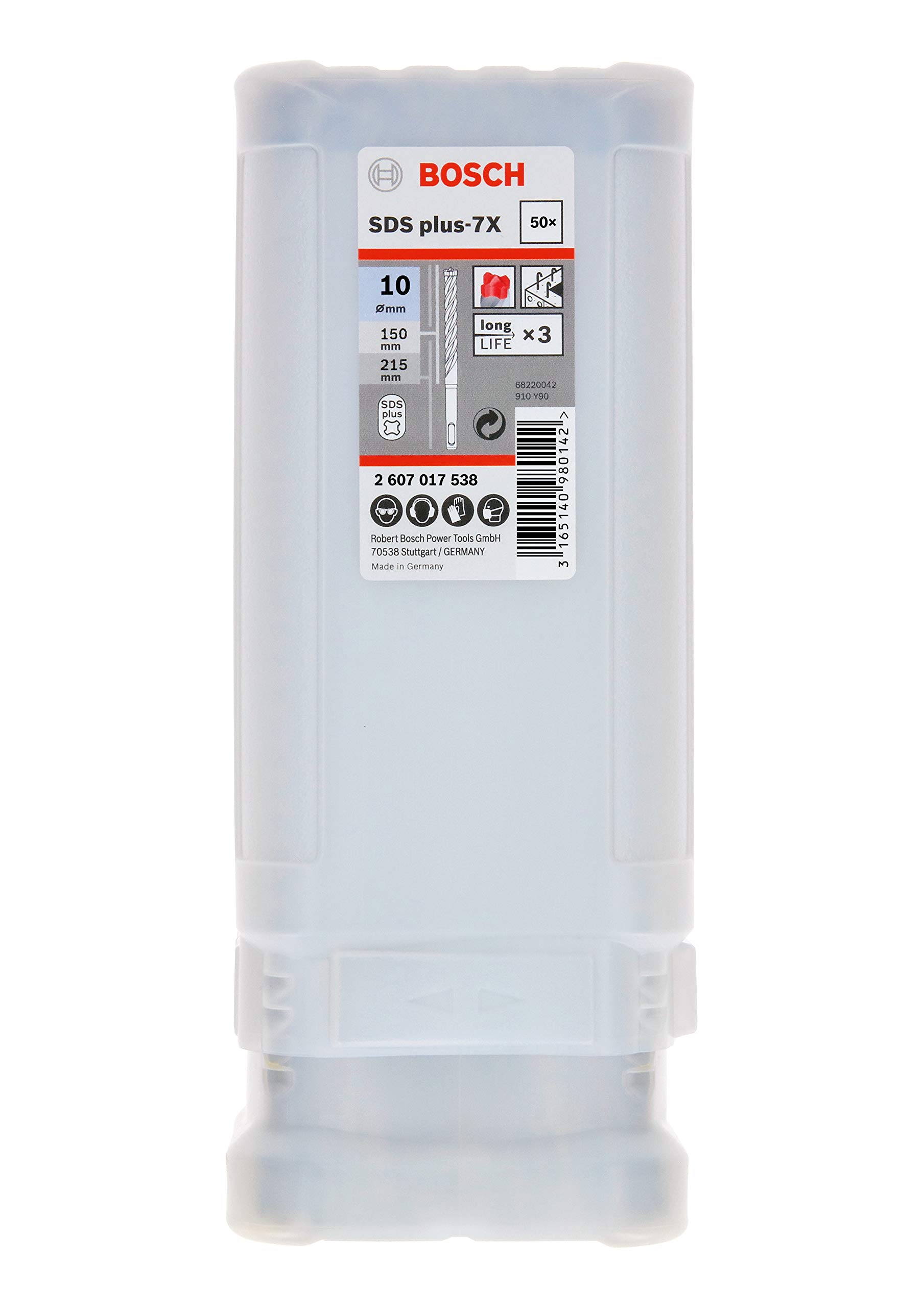 Bosch Professional SDS Plus 7X 2607017537 Hammer Drill Bits for Concrete and Masonry, 8 x 100 x 165 mm, Accessories Hammer Drill) 165 mm Pack of 50