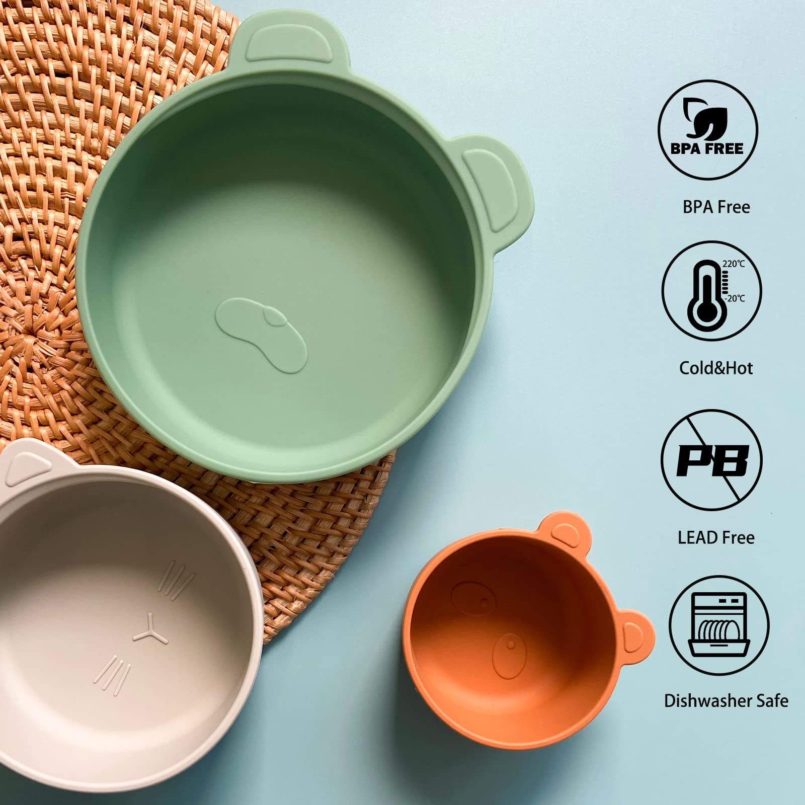 Dilovely Toddler Bowls, Silicone Bowl for Baby, Nesting Storage Cereal Bowl 1-3, BPA-Free, Microwave and Dishwasher Safe for Convenient Use, Green