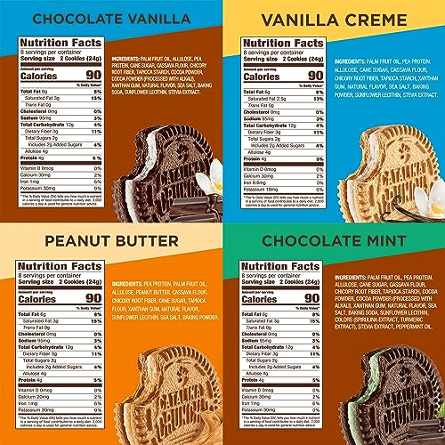 Catalina Crunch Sandwich Cookies Variety Pack (4 Flavors), Chocolate Mint, Peanut Butter, Vanilla Creme, Chocolate Vanilla | Vegan, Low Carb, Low Sugar, Protein | Keto Cookies, Snacks