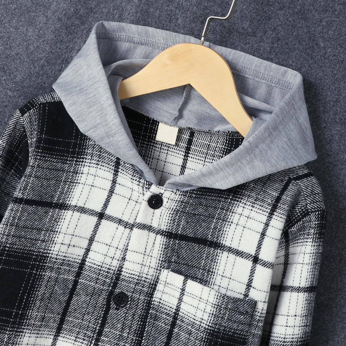 Boys Plaid Hooded Shirts Button Down Long Sleeve Shirt Spring Flannel Jacket Lightweight Casual Clothes 5-10Years