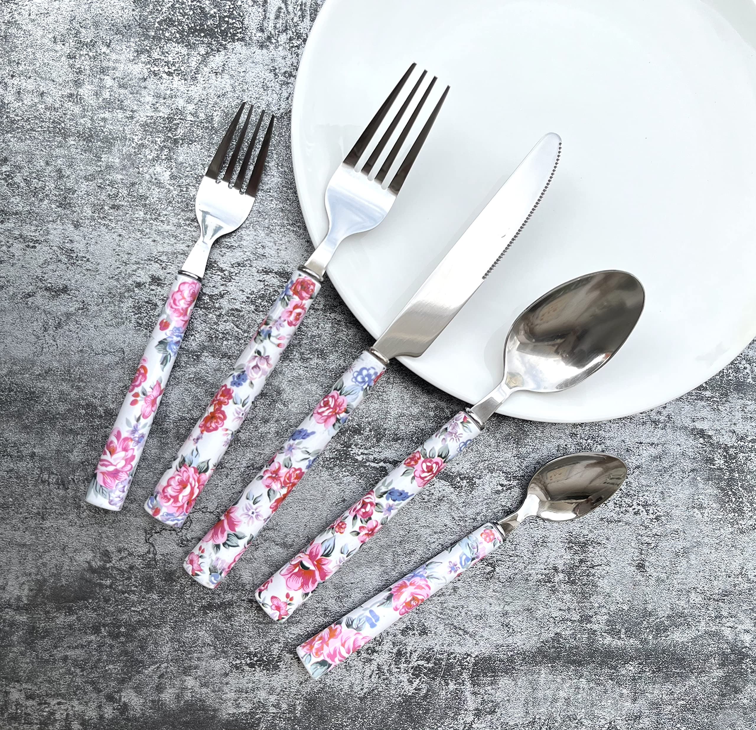 Elegant Peony Flower 20-Piece Flatware Set, Service for 4, Stainless Steel Cutlery Silverware Set for Home Wedding