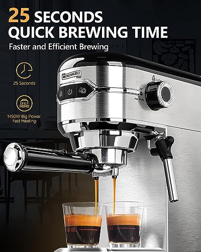 MICHELANGELO 15 Bar Espresso Machine with Milk Frother, Expresso Coffee Machines, Stainless Steel Espresso Maker for Cappuccino and Latte, Small Coffee Maker with Frother - Compact Design for Home