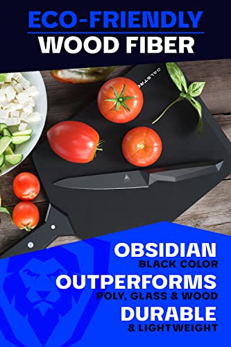 DALSTRONG Cutting & Serving Board - Black Wood-Fibre Cutting Board - Non-Slip Feet - The Infinity Series - G10 Handle - Obsidian Black - Medium Size (9" x 11")