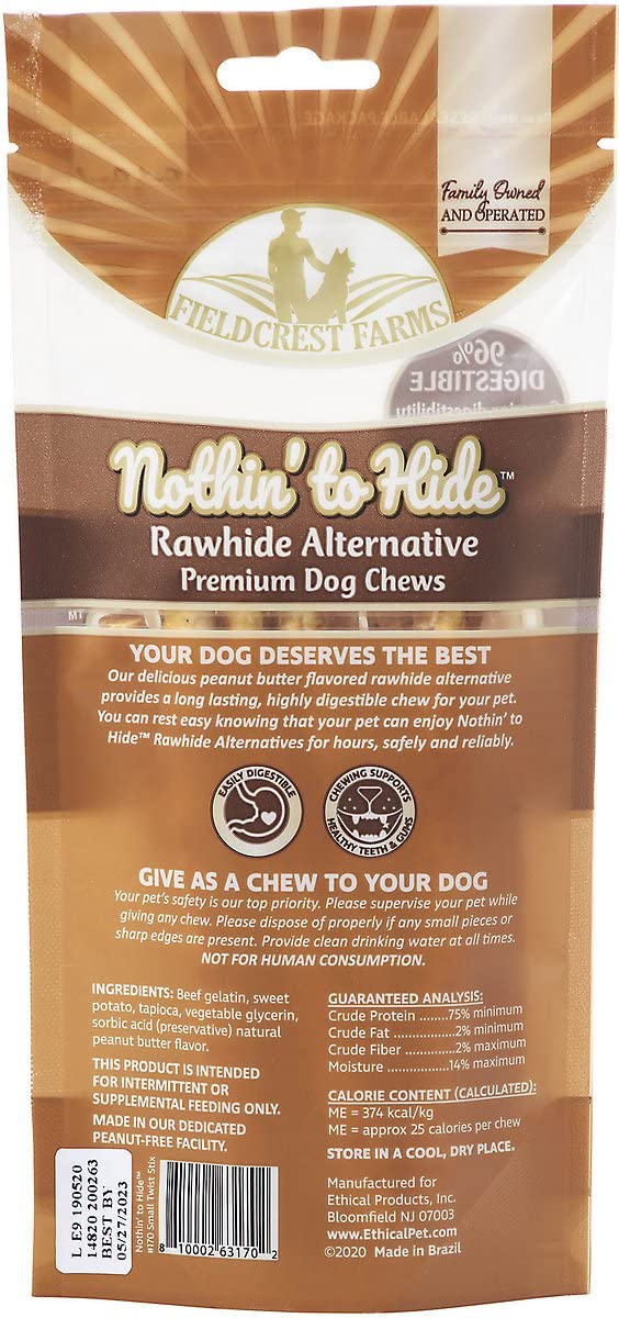 Fieldcrest Farms Nothing to Hide Natural Rawhide Alternative Twist Stix for Dogs - 3 Pack (30 Sticks) Premium Grade Easily Digestible Chews - Great for Dental Health (Peanut Butter, Small Stix)