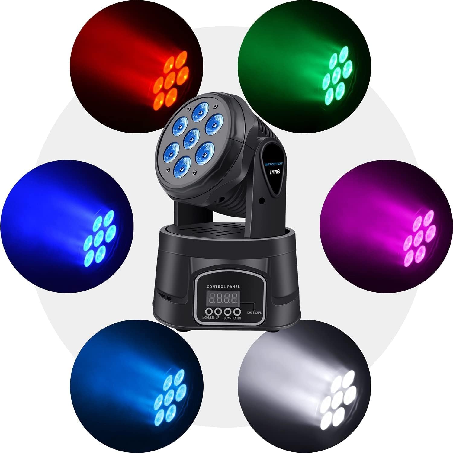 BETOPPER DJ Lights Moving Head, 7x8W RGBW DJ Lights, Sound Activated/DMX Lighting, Moving Head Lights for Stage, Party, Live, DJ, Bar, Disco Lighting (2 Packs)
