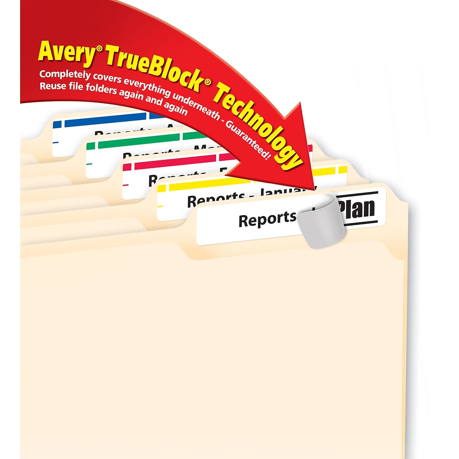 Avery 5266 Permanent Filing Labels, 1/3 Cut, 750/PK, RD/BE/GN/PE/YW