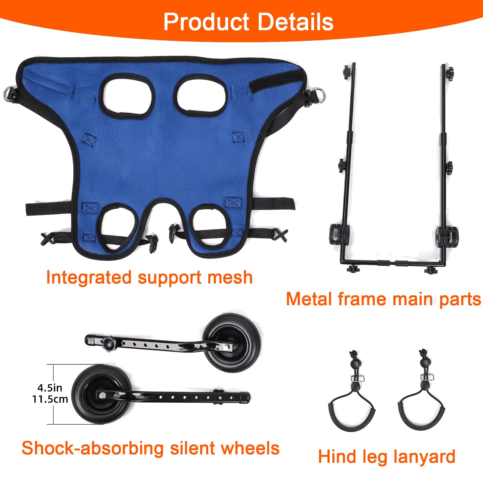 Dog Wheelchair for Back Legs, Adjustable Dog Wheelchairs with 2 Wheels, Dog Wheelchair Cart for Hip Support, Mobility Aids for Small Pets Hind Limbs (Middle)