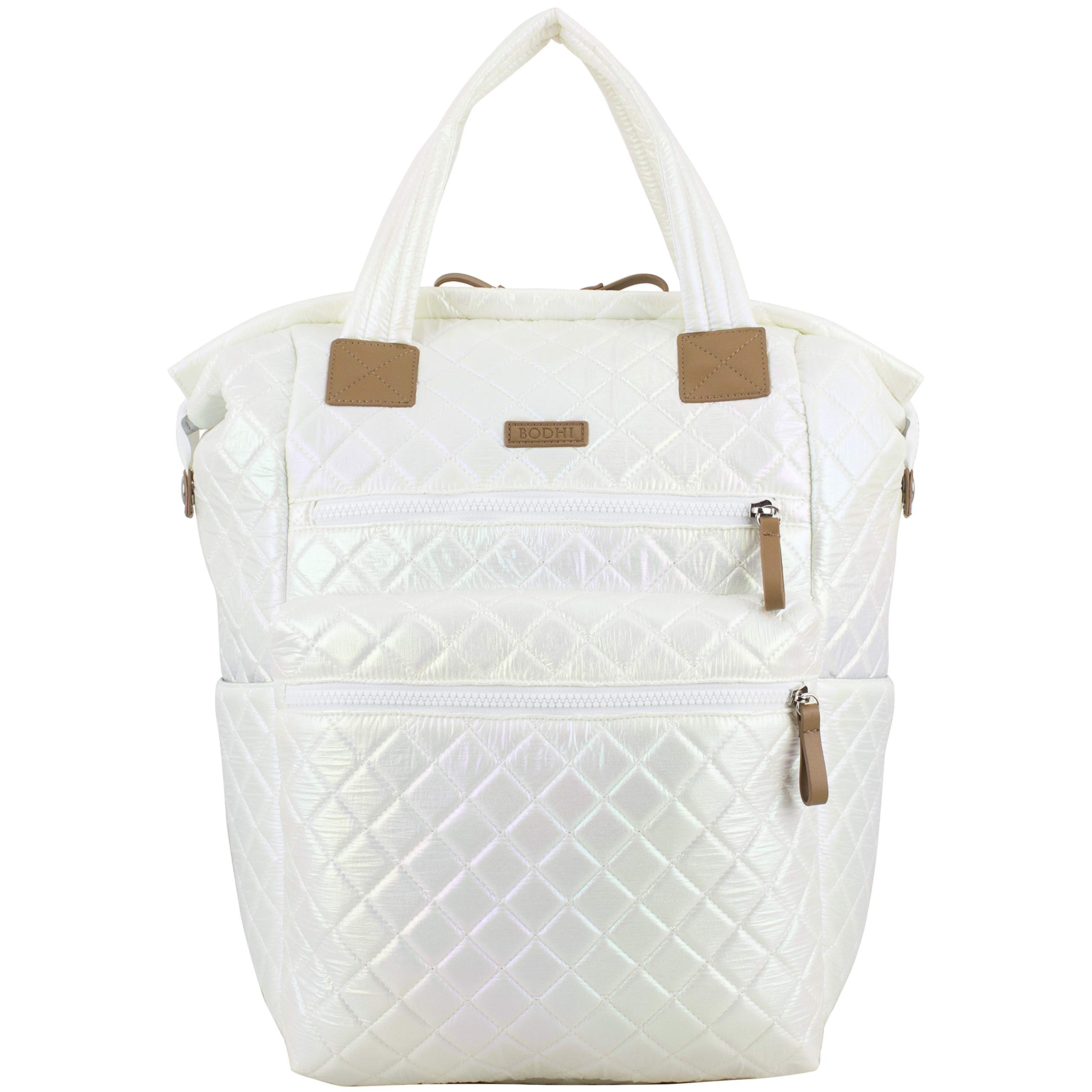 BODHI Quilted Luxe Top Handles Backpack with Trolley Sleeve - White Iridescent