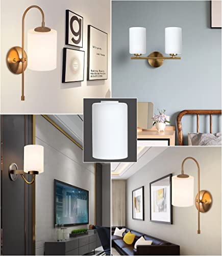 GoldSwift 3 Pack Frosted Opal White Glass Lamp Shade Replacement Globe & Covers for Light Fixtures, 6" Tall, 1-5/8 inch Fitter, Soft White Cylinder Glass Shade for Chandelier Pendant Wall Sconces