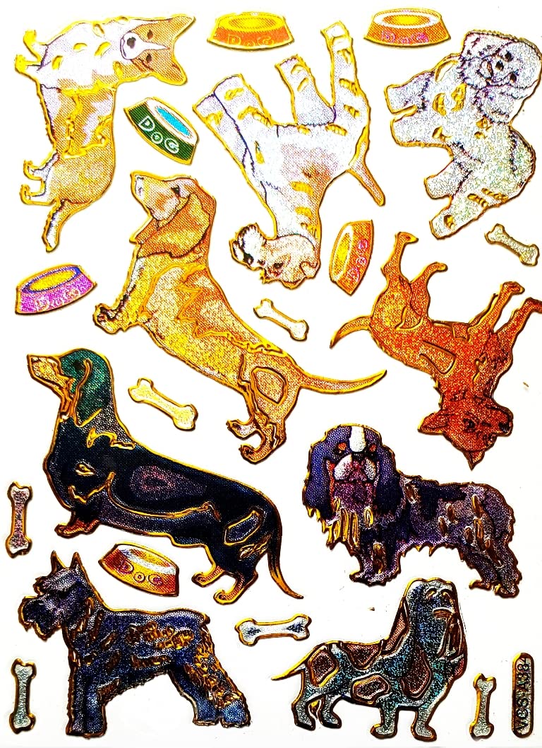 Stickers Glitter Pack 10 Sheets Dachshund Dog Puppy Dog Stickers Waterproof Removable Arts 3D Cartoon Kids Classic Toys School Sticker Craft Scrapbooking