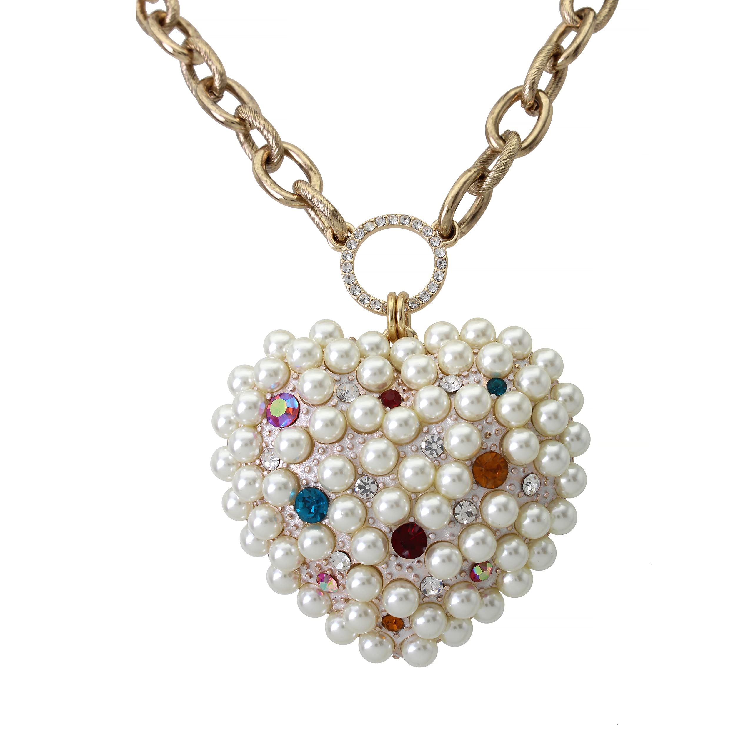Betsey Johnson Pearl Heart Pendant Necklace,Multi,374201GLD966