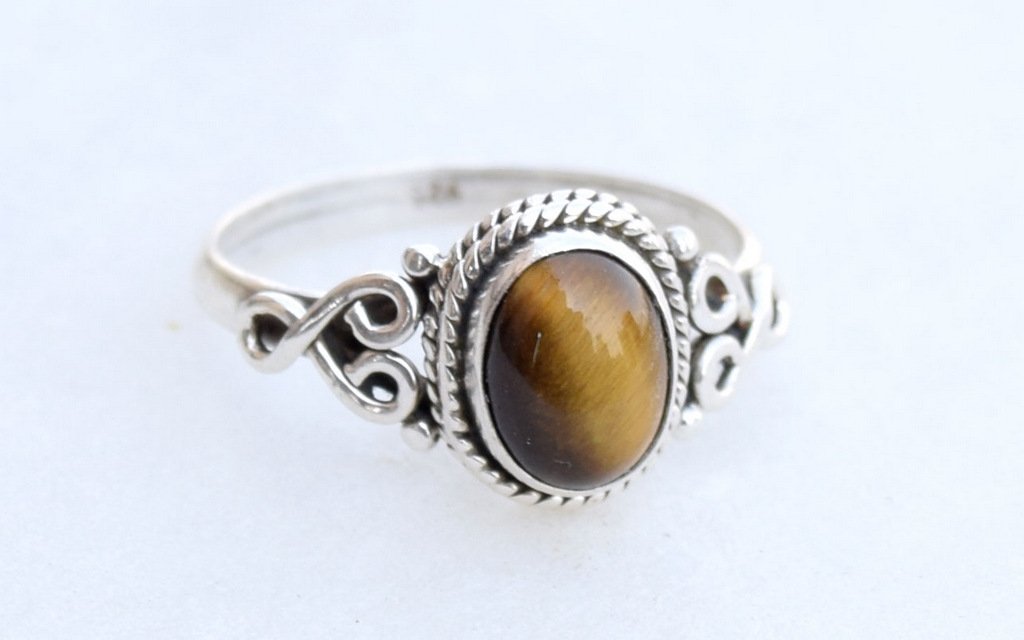 Tiger Eye Stone Ring 925 Sterling Silver Statement Ring For Women Handmade Rings Gemstone Christmas Promise Ring Size US 8 Gift For Her