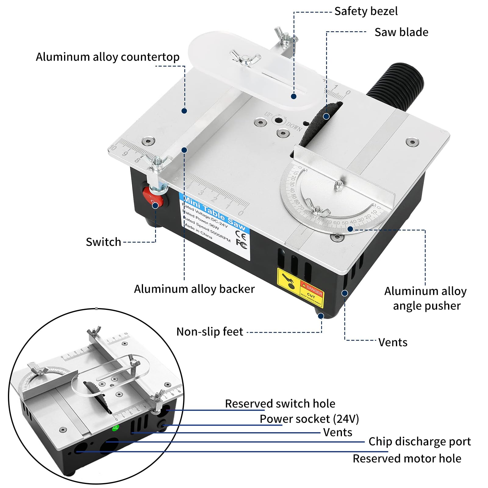 DEWIN Mini Table Saw for Crafts S3 Portable Precision Table Saw,96W mini Desktop Electric Saw 7 Speed Adjustable,DIY Model Crafts Cutting Tool for Wood Plastic Acrylic Cutting