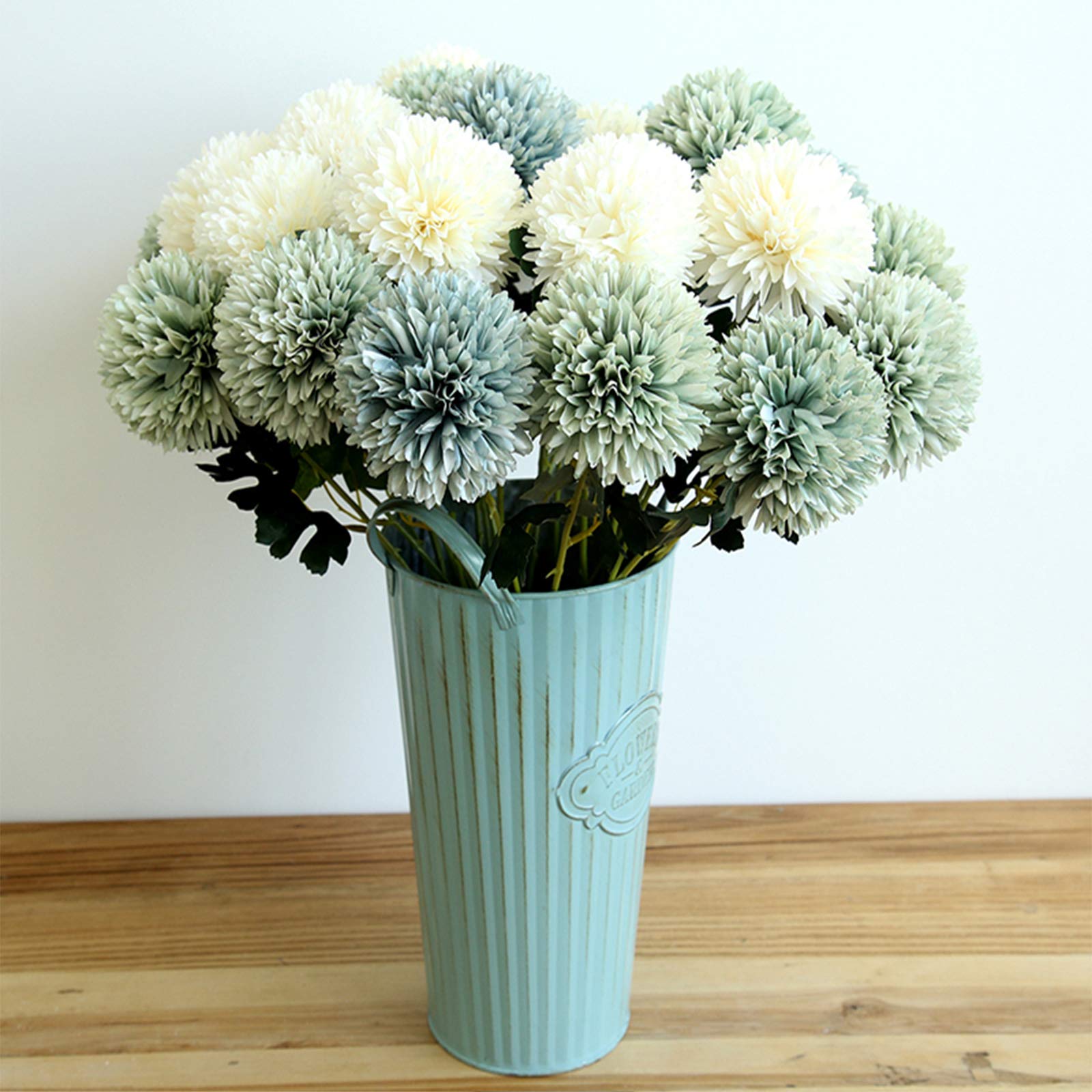 SvaTao Artificial Chrysanthemum Ball Flowers- 12pcs Silk Flower Bouquets for Wedding Present Decor for Home Office House Party Garden Blue