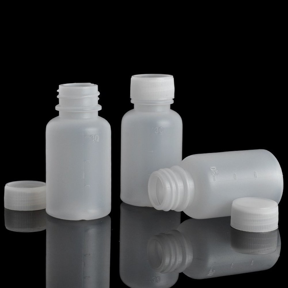 GDGY 50pcs 30ml 1oz PE Plastic Empty Small Mouth Graduated Lab Chemical Container Reagent Bottle Sample Sealing Liquid Medicine Bottle (50pcs 30ml, 1)