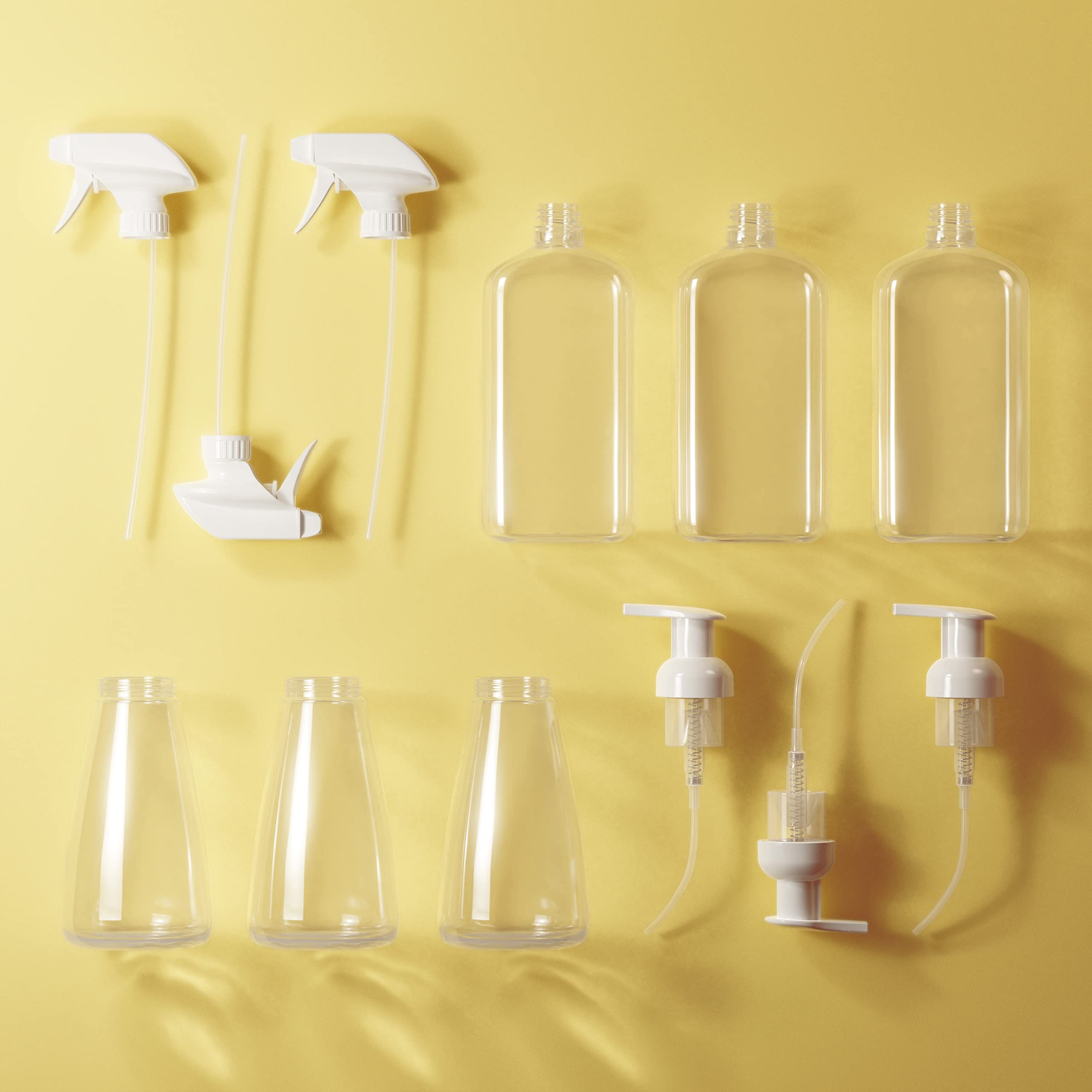 Clean Revolution Reusable Packaging Kit | 3 Plastic Trigger Spray Bottles + 3 Foaming Hand Soap Bottles, Total 6 Count (Pack of 1), Clear (CR-RPK-318315-EMPTY)