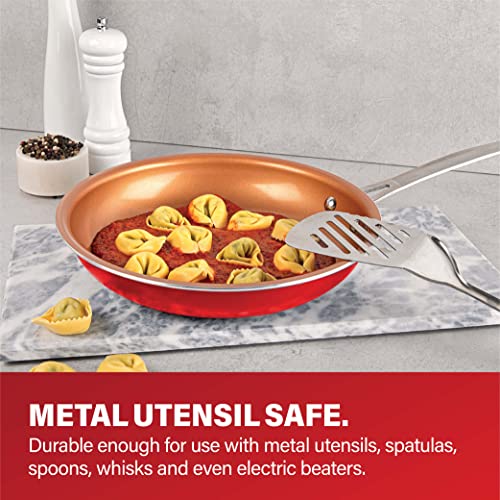Gotham Steel 20 Pc Pots and Pans Set Nonstick Cookware Set + Bakeware Set, Complete Ceramic Cookware Set for Kitchen, Non Stick Pots and Pans Set with Lids, Dishwasher / Oven Safe, Non Toxic - Red